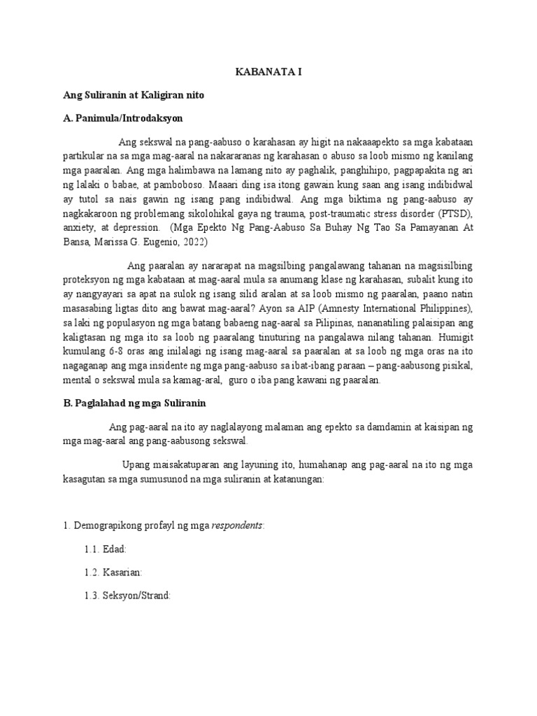 Kabanata 1 (Sekswal Na Pangaabuso) | PDF