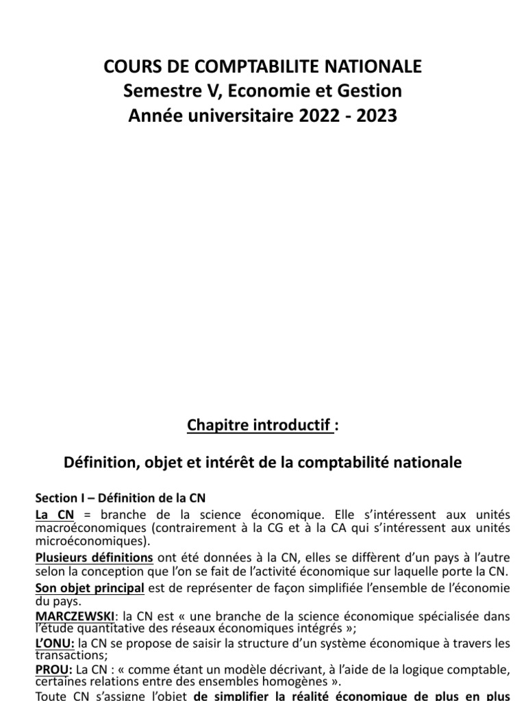 Introduction à la Comptabilité Nationale | PDF | Comptabilité nationale ...
