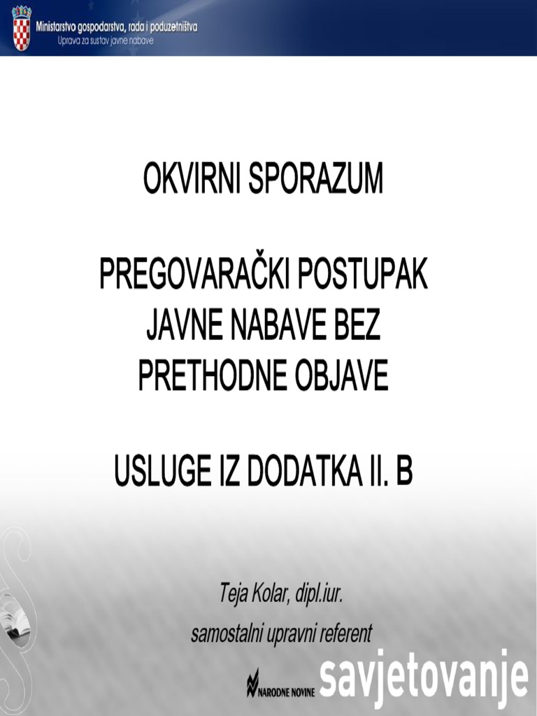 02 Okvirni Sporazum Pregovaracki Postupak Javne Nabave Bez Prethodne Objave | PDF