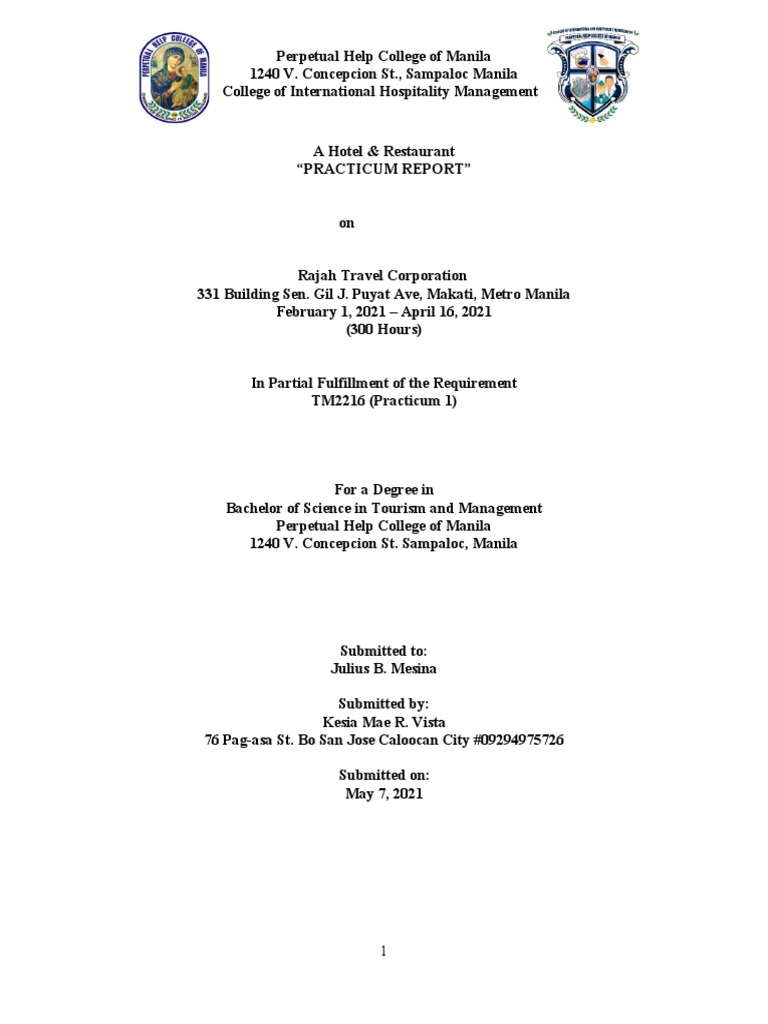 Tourism Practicum Report | PDF | Tourism | Advertising