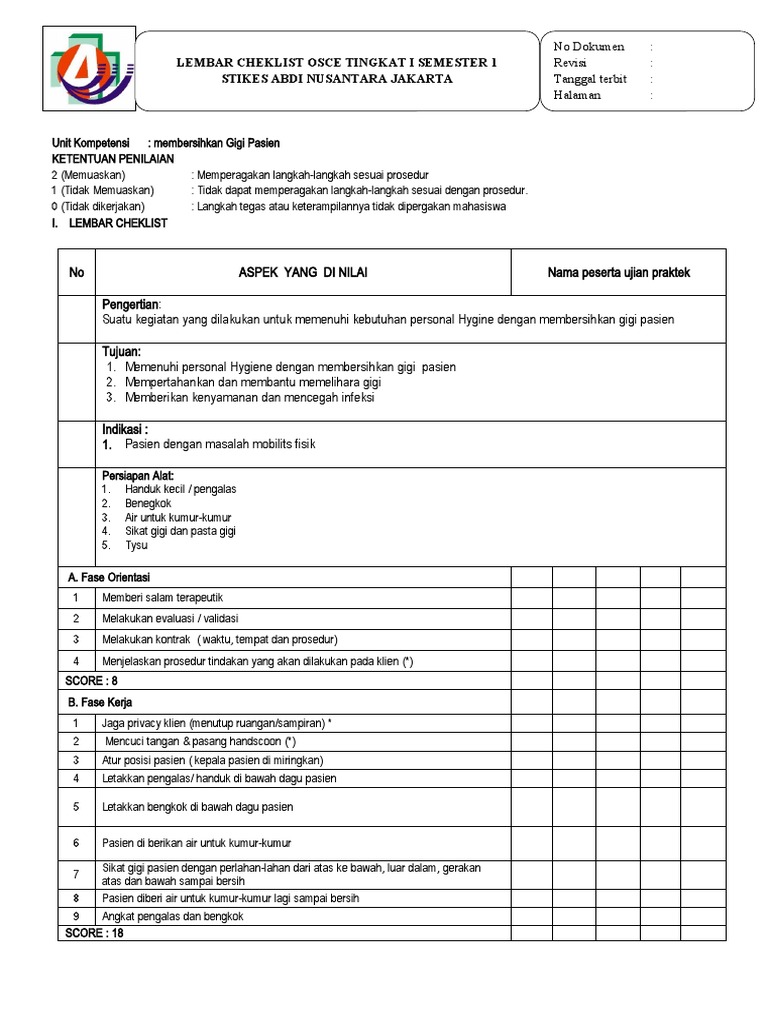 Daftil Menggosok Gigi Pasien | PDF