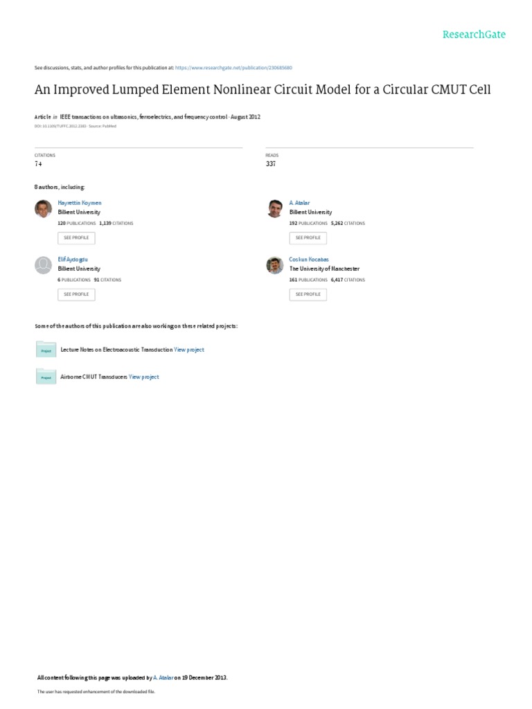 An Improved Lumped Element Nonlinear Circular Model For Unit CMUT Cell ...