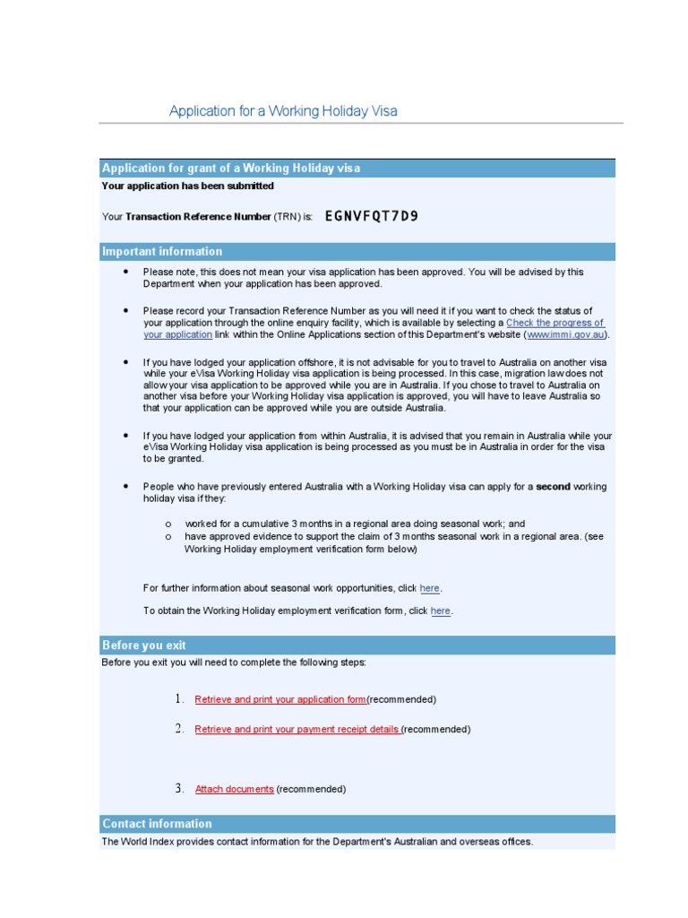 Application For A Working Holiday Visa | PDF | Travel Visa | Government