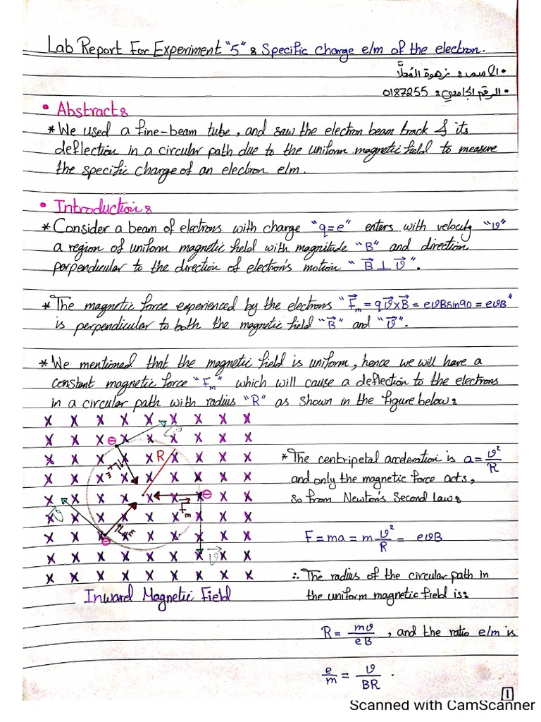Specific Charge of The Electron Experiment Report (Zahwa Almualla) | PDF