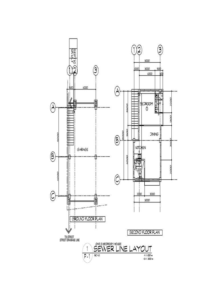 One bedroom house sewer line layout plan | PDF | Buildings And ...