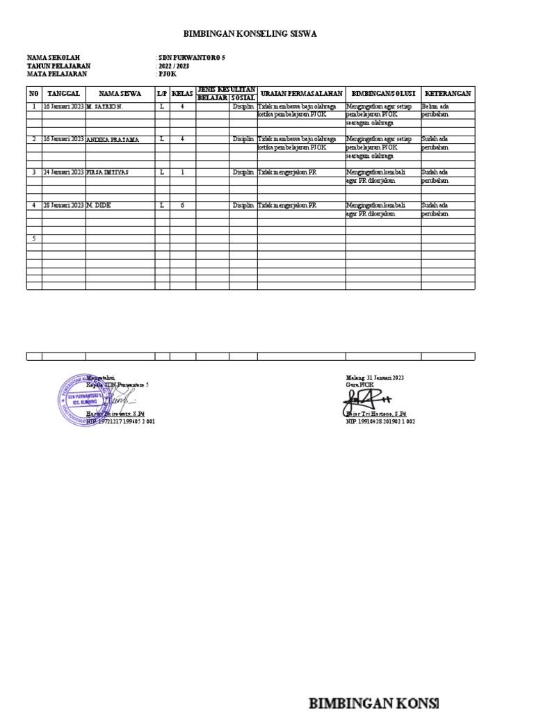 Buku Bimbingan Konseling Mata Pelajaran Pjok | PDF