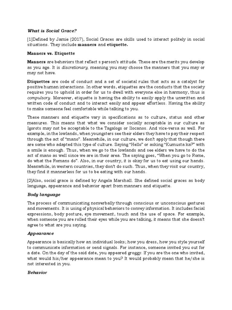 Social Graces | PDF | Etiquette | Communication