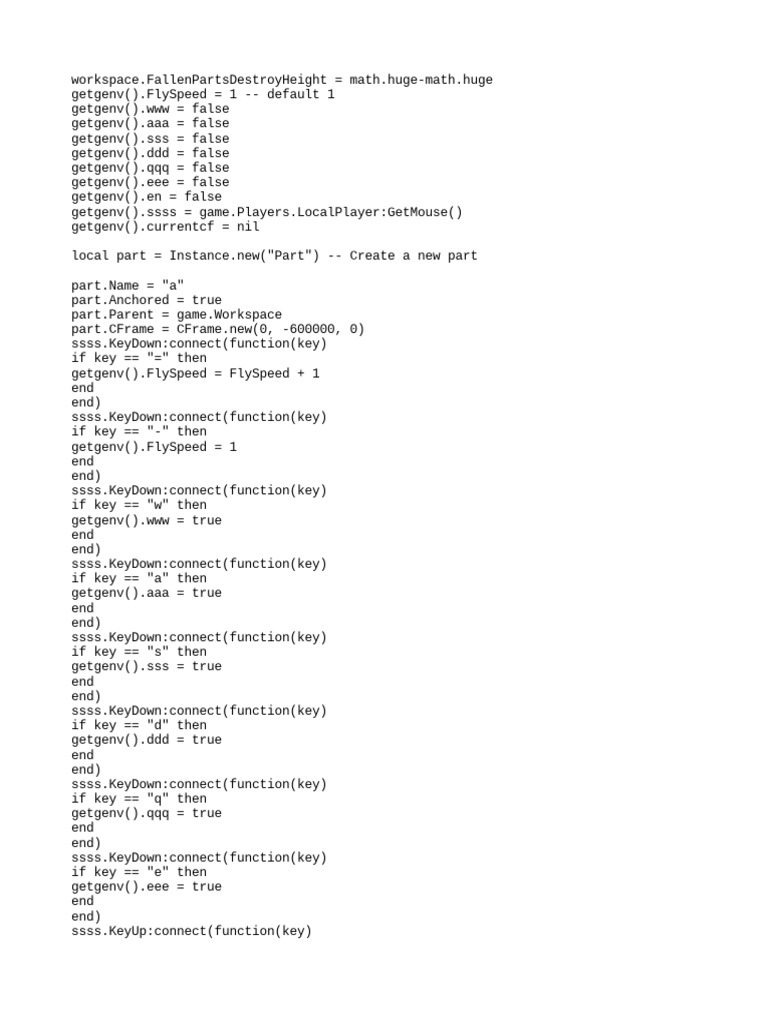 Roblox Fly Script with Key Controls | PDF | Teaching Methods & Materials