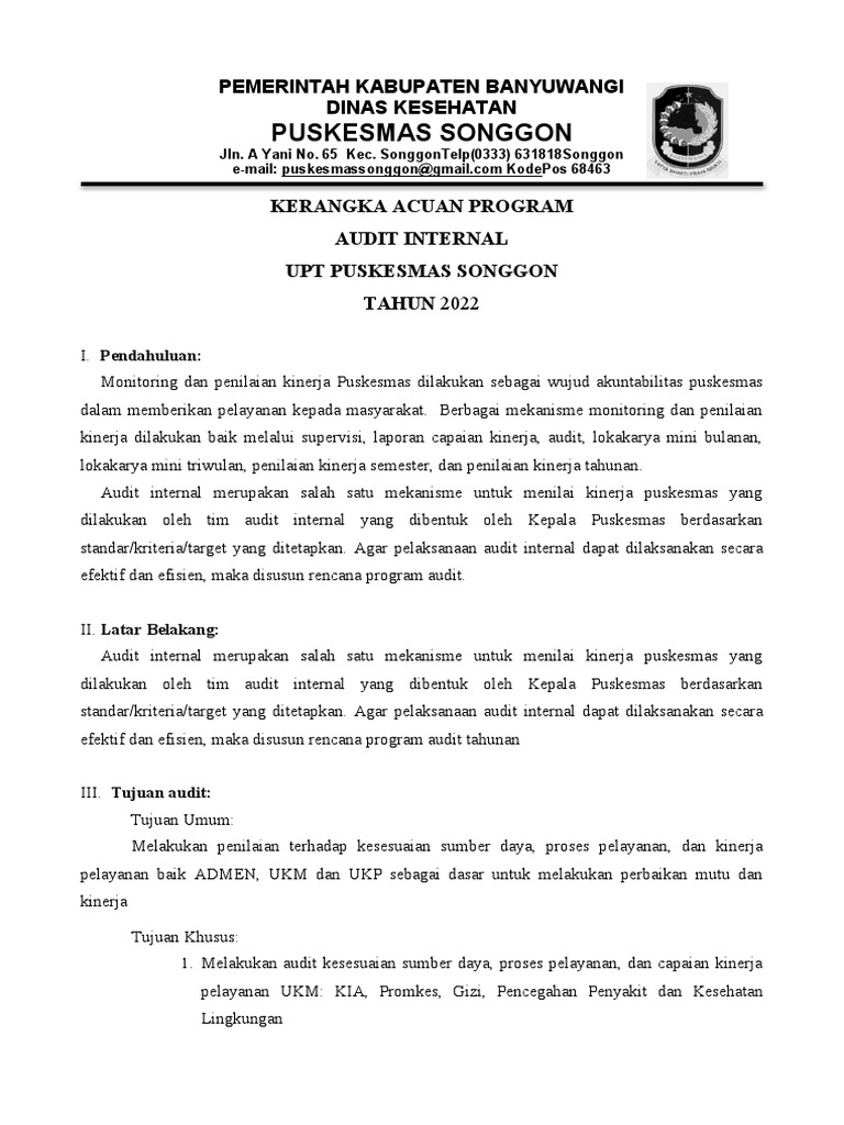 Audit Internal Puskesmas Songgon 2022 | PDF
