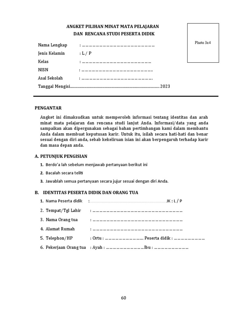 Angket Perencanaan Karir Masa Depan | PDF