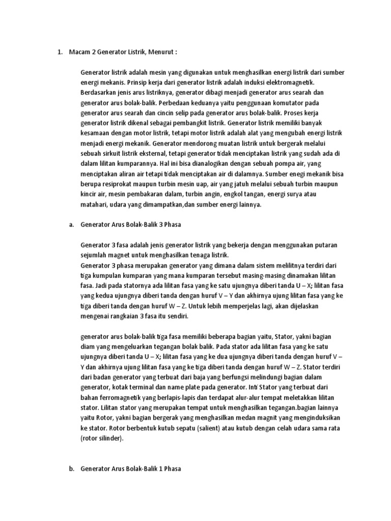 Macam 2 Generator Listrik | PDF