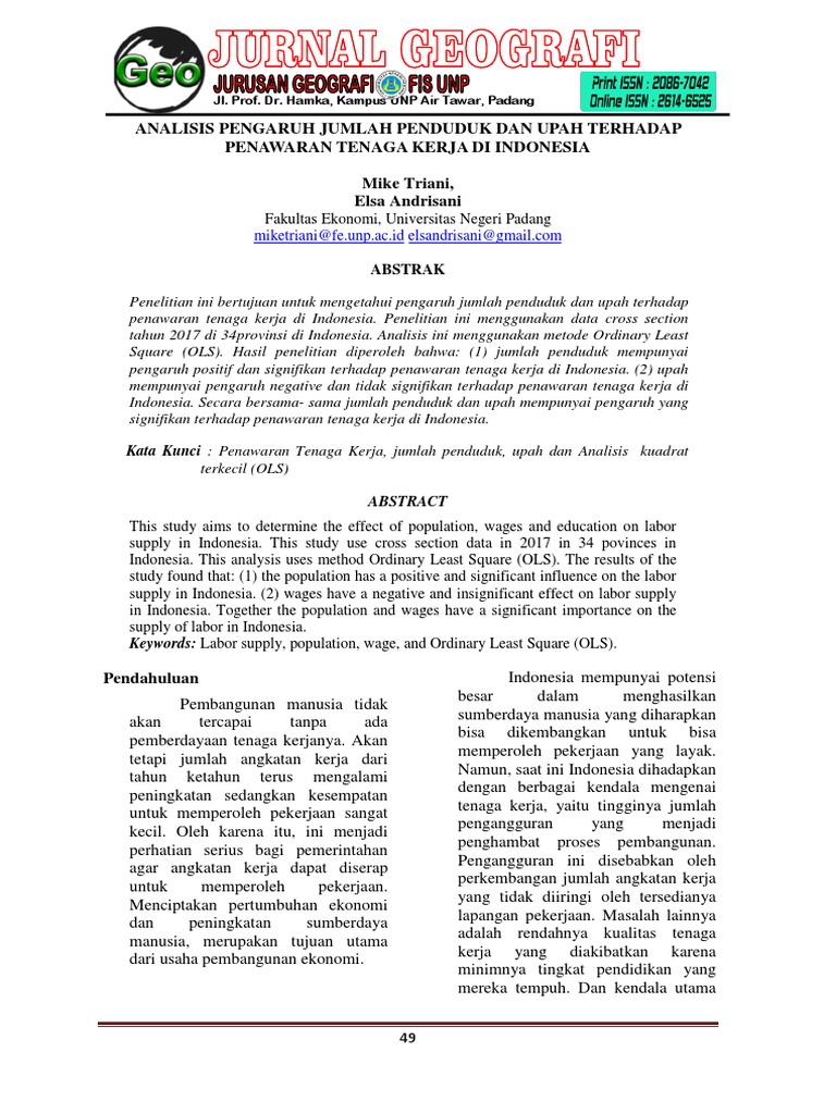 Analisis Pengaruh Jumlah Penduduk Dan Up | PDF | Ilmu Sosial