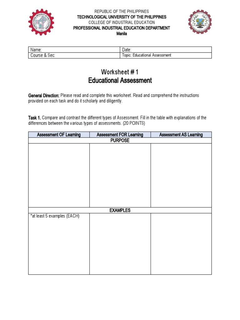 WORKSHEET 1 - Educational Assessment | PDF