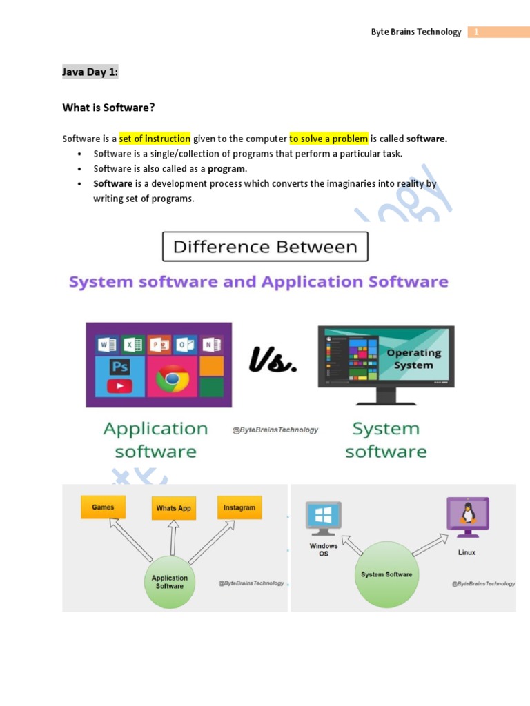 Byte Brains - Day - 01 Java Notes | PDF | Java (Programming Language ...