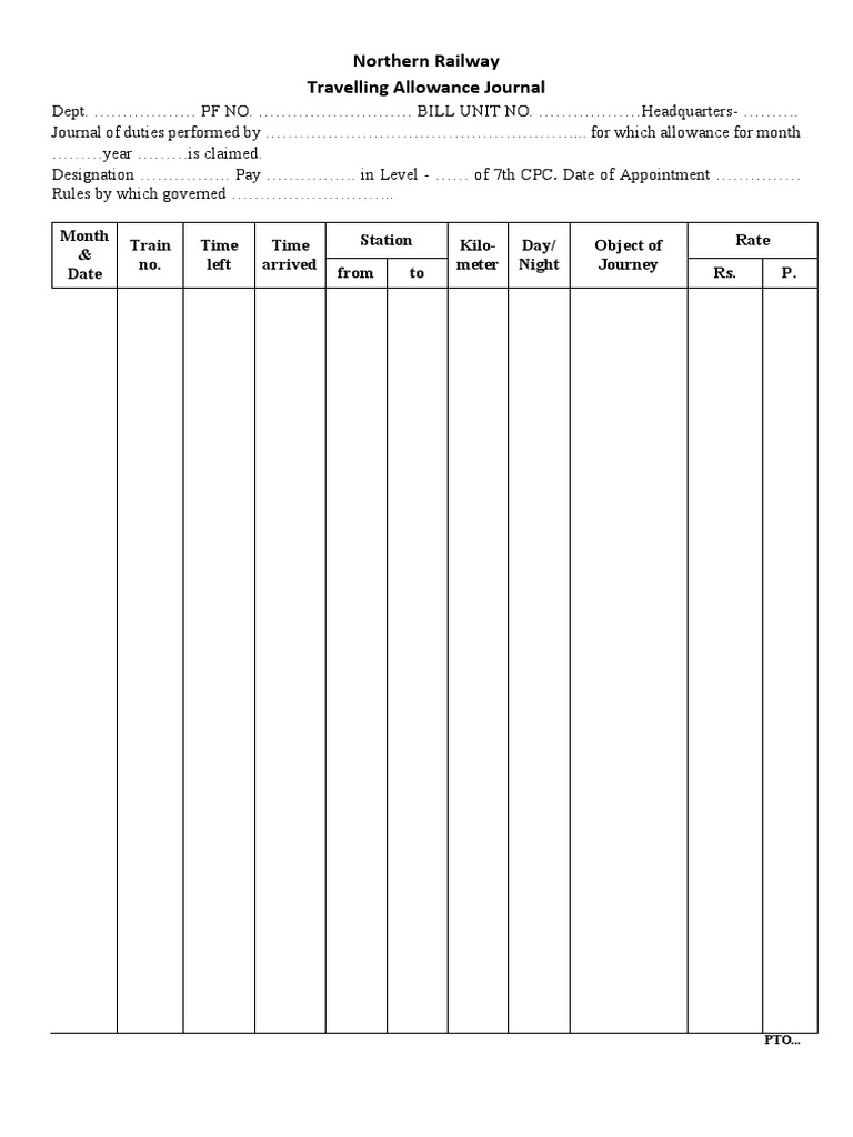 Northern Railway Travelling Allowance Journal | PDF | Rail Transport ...
