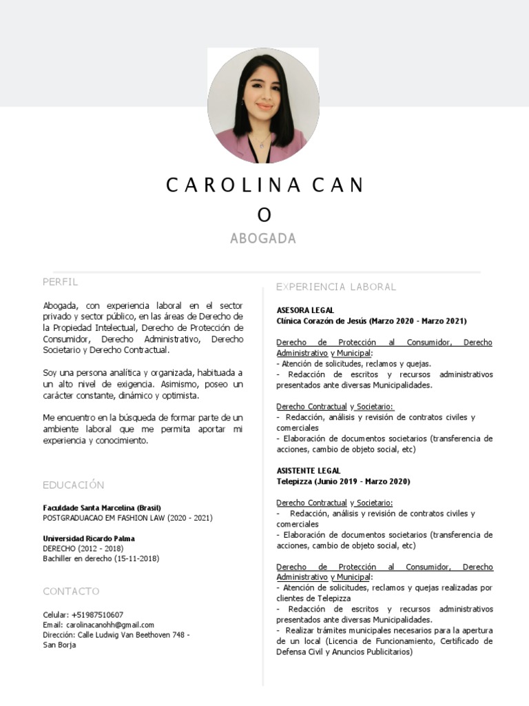 Carolina Cano - Curriculum Vitae - SUTRAN | Descargar gratis PDF ...