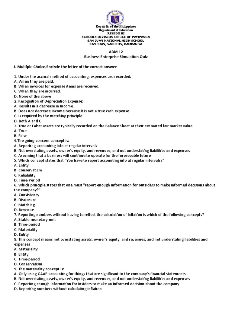Accounting Quiz With Answer Key | PDF | Financial Statement | Revenue Accounting Quiz With Answer Key | PDF | Financial Statement | Revenue