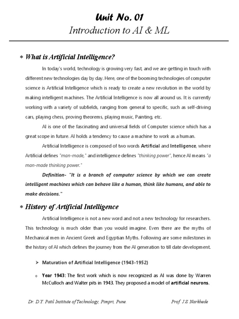 Introduction to AI & ML: A Concise History | PDF | Machine Learning | Artificial Intelligence