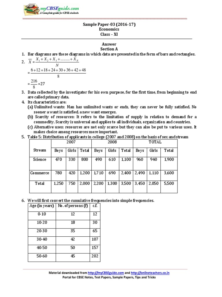 2017 11 Economics Sample Paper 03 Ans Utw9w | PDF | Economies