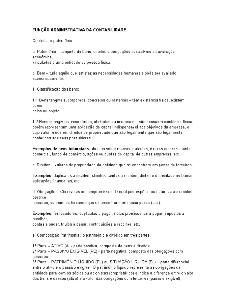 Função Administrativa Da Contabilidade | PDF | Balancete | Capital ...