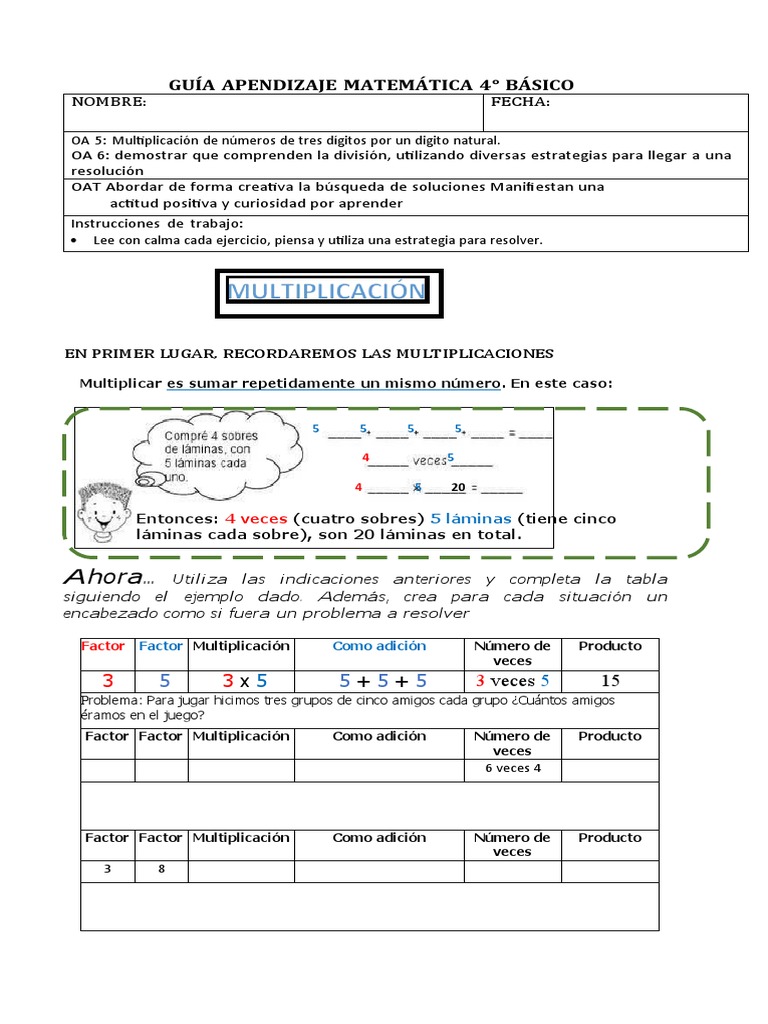 Guía de Matemática Repaso Multiplicación y División | PDF ...