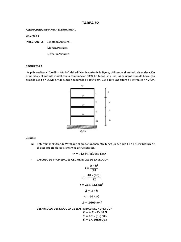 Dinamica Estructural Ejercicio | PDF | Rigidez | Aceleración