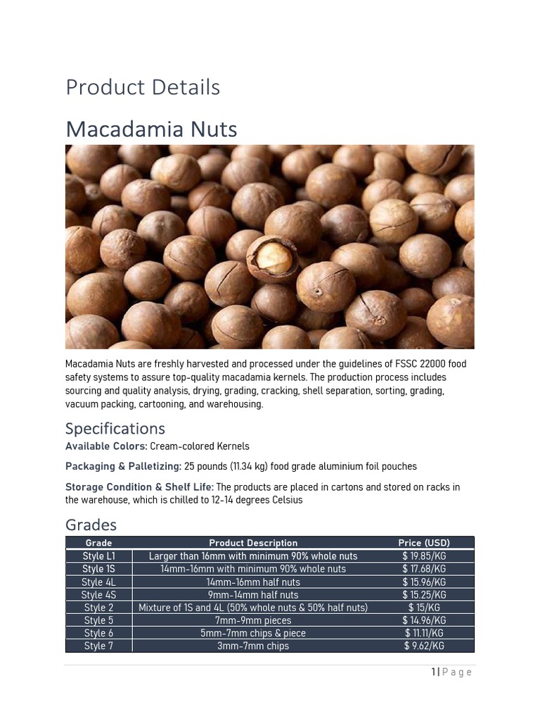 Product Details Macadamia Nuts: Specifications | PDF | Chili Pepper ...