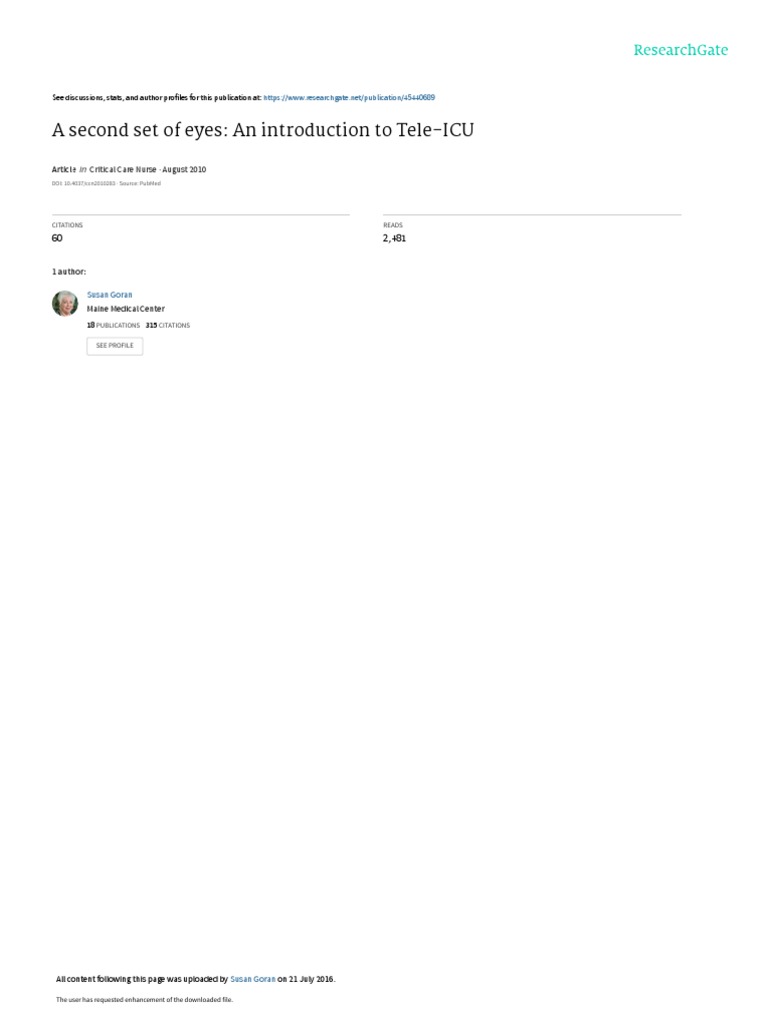 A Second Set of Eyes An Introduction To Tele-ICU | PDF | Intensive Care ...