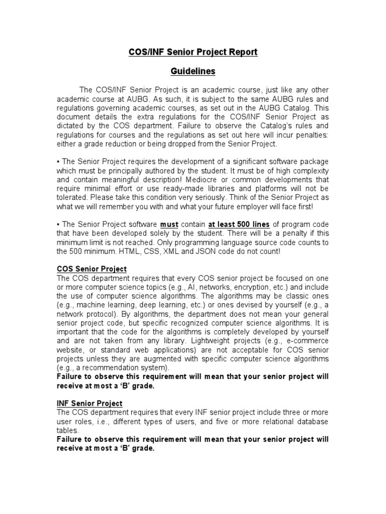 COS/INF Senior Project Report Guidelines | PDF | Component Based ...