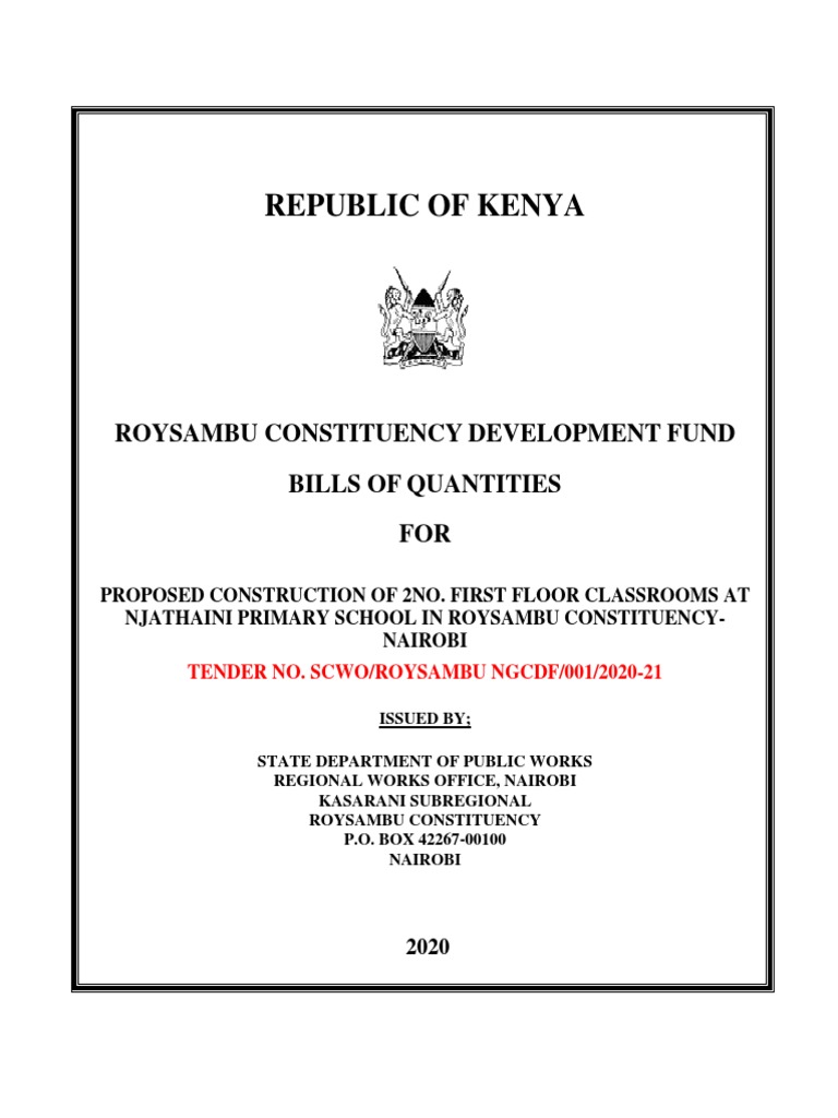 Republic of Kenya: Roysambu Constituency Development Fund Bills of Quantities FOR | PDF ...
