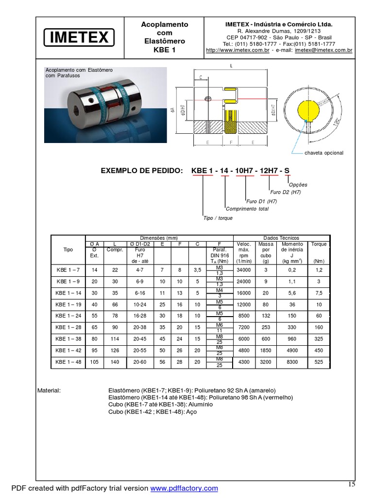 Acoplamento Com Elastomero Imetex-Kbk | PDF | Ciências Físicas | Materiais
