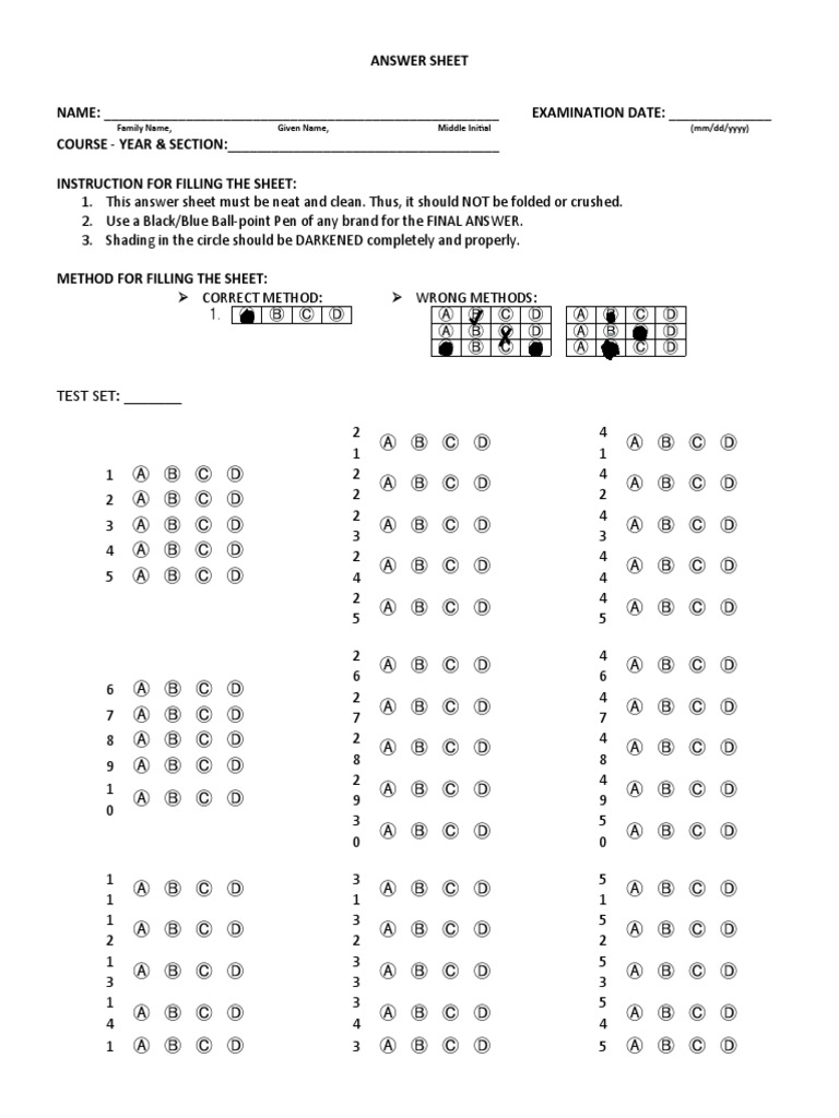 Answer Sheets For 60 Items | PDF
