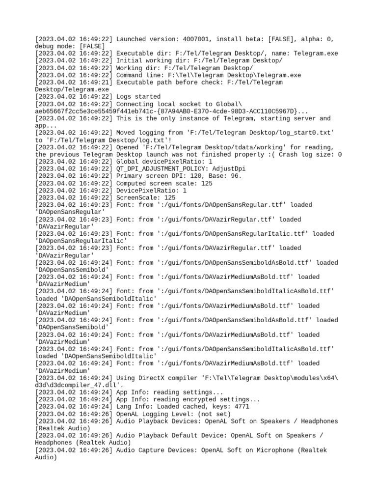 Telegram Desktop Log Startup | PDF | Desktop Computer | System Software