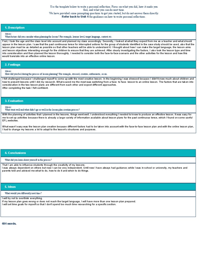 AssignmentA Step3 PersonalReflectionGibbs Template | PDF | Lesson Plan ...
