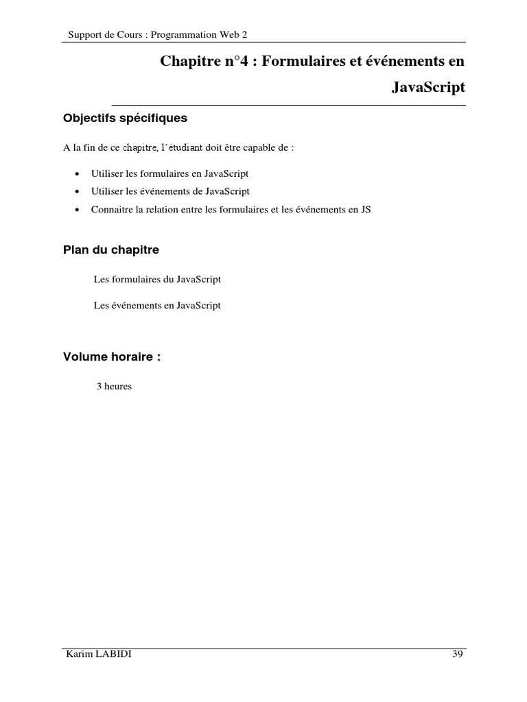 Cours DWM-2 2021 (Chap 4) - Formulaire&Evenements | PDF | Html | Programmation web