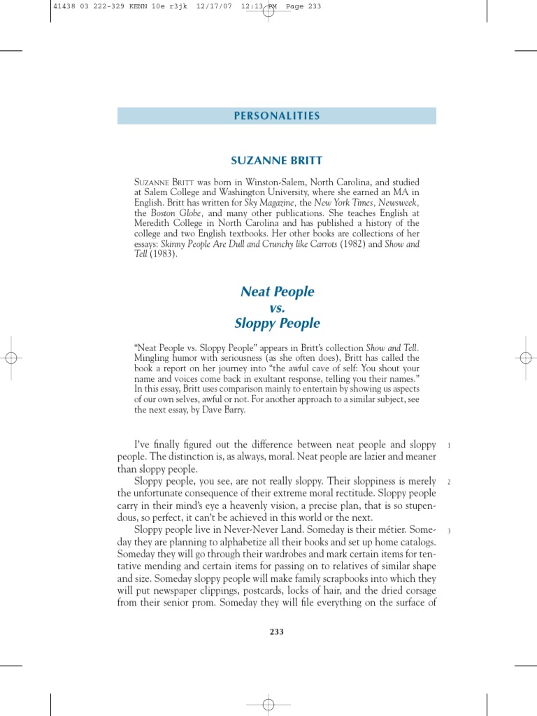 Neat People vs. Sloppy People: Suzanne Britt | PDF