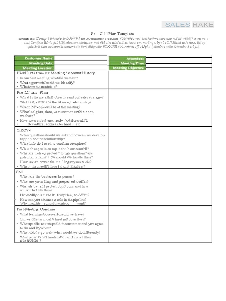 Pre Sales Call Plan Cover | PDF