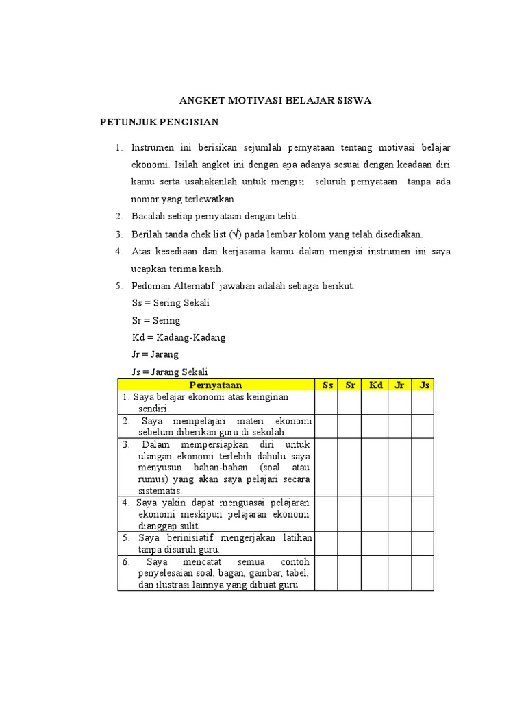 Angket Motivasi | PDF