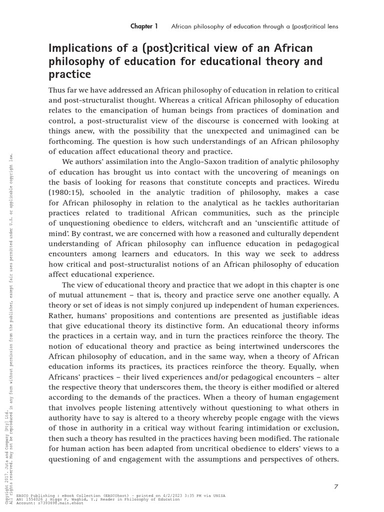 Implications of A (Post) Critical View of An African Philosophy of ...