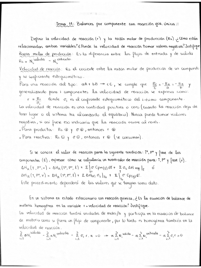 Respuestas Teoricas de Balance de Masa y Energia 1 | PDF