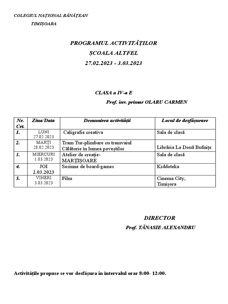 Colegiul Național Bănățean - Saptamana Altfel | PDF