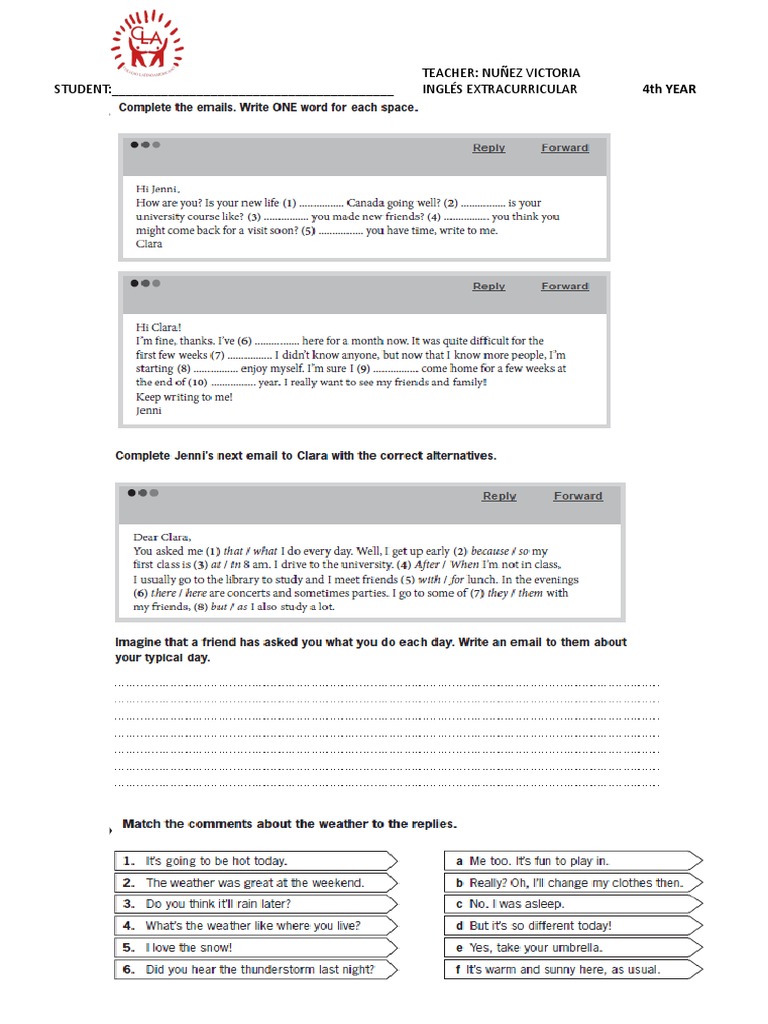 Teacher: Nuñez Victoria STUDENT: - INGLÉS EXTRACURRICULAR 4th YEAR | PDF