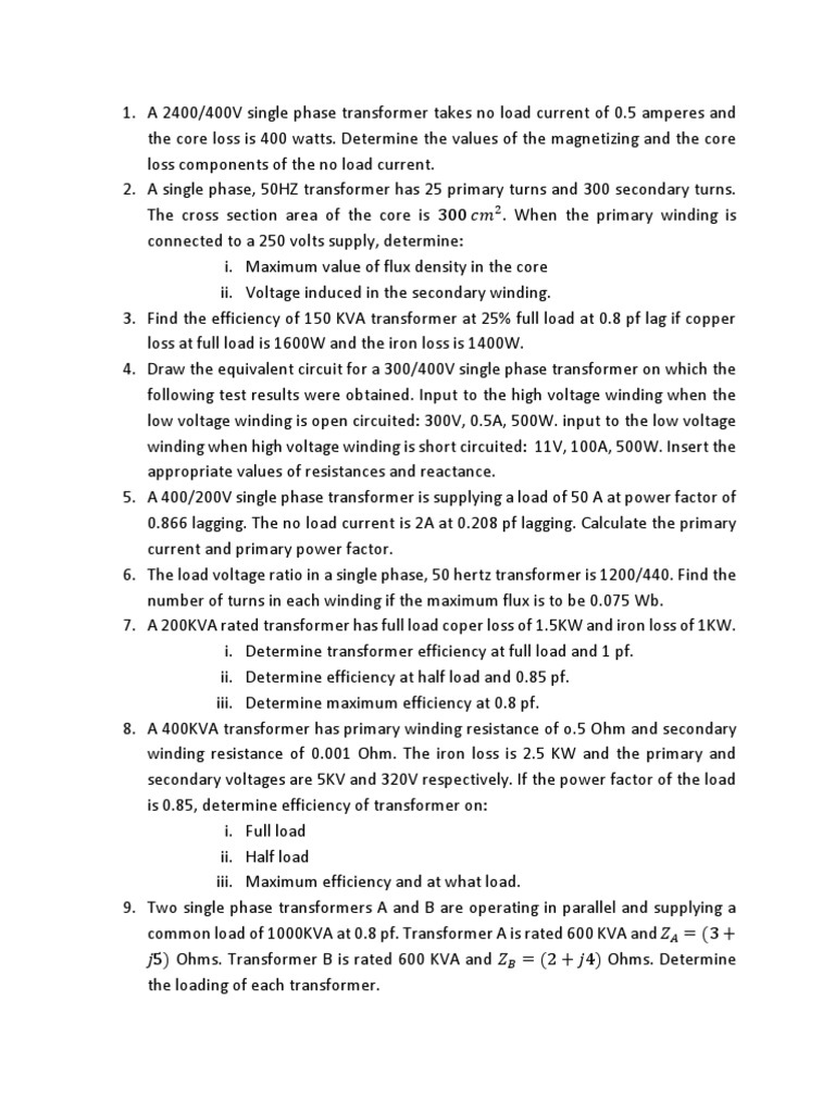 Transformer Questions-1 | PDF | Transformer | Electrical Impedance