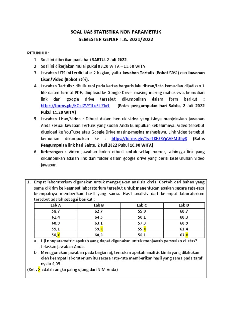 Soal Uas Statistika Non Parametrik | PDF