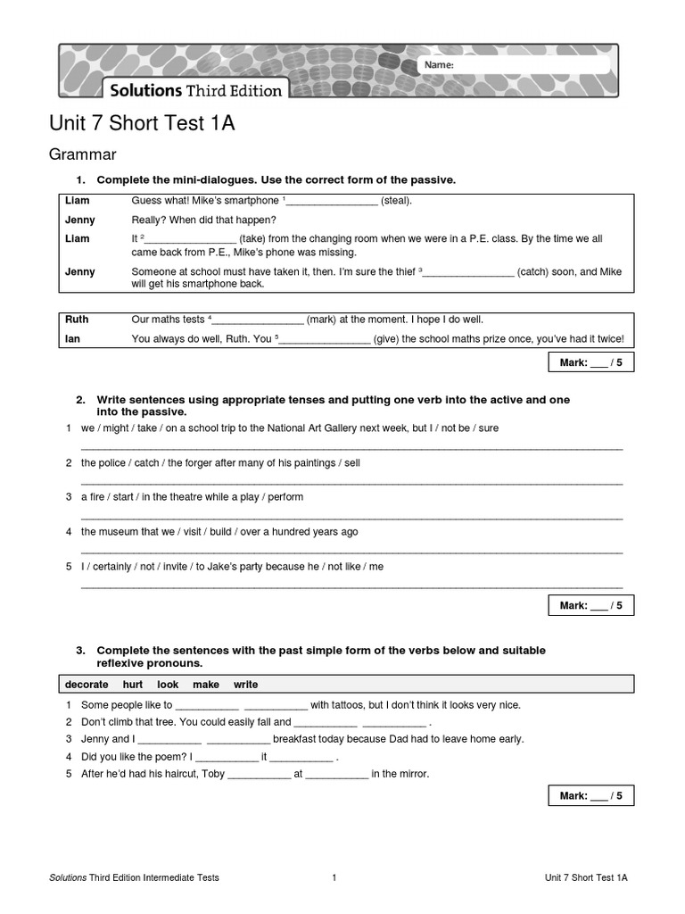 Unit 7 Test Solutions Guide | PDF | Linguistics | Grammar