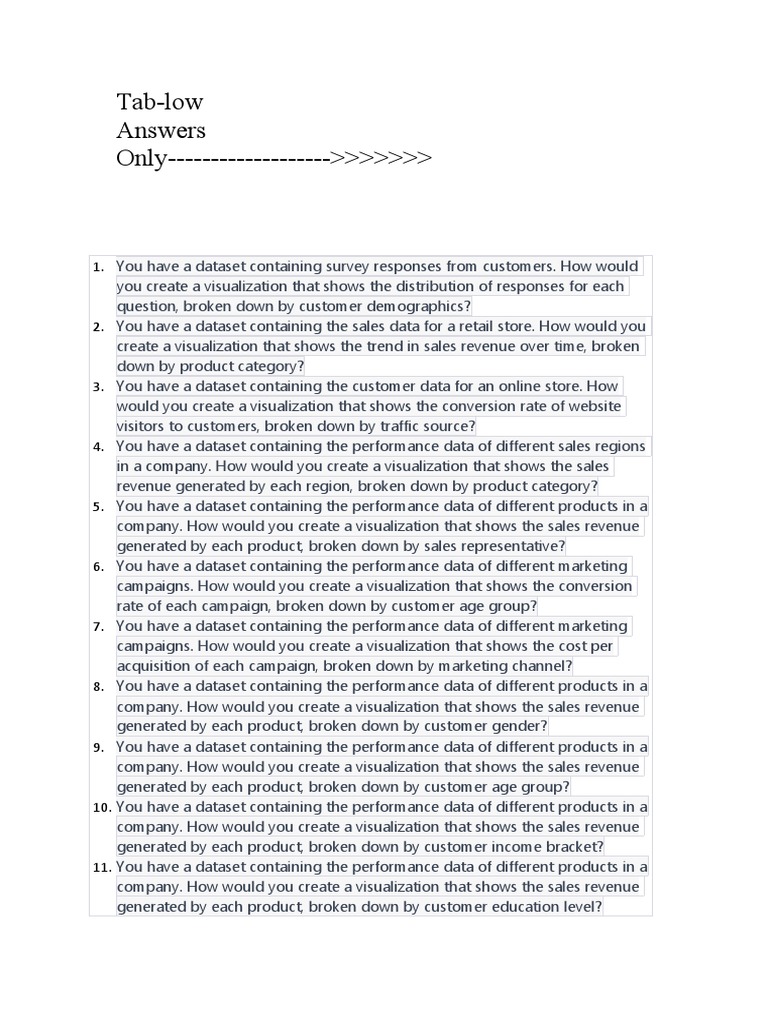 Tab-Low Answers Only | PDF | Chart | Sales