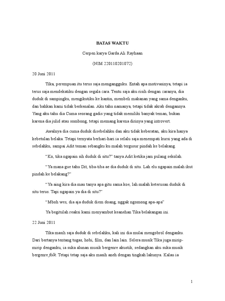 Cerpen Tenggat Waktu Karya Garda Ali Rayhaan | PDF