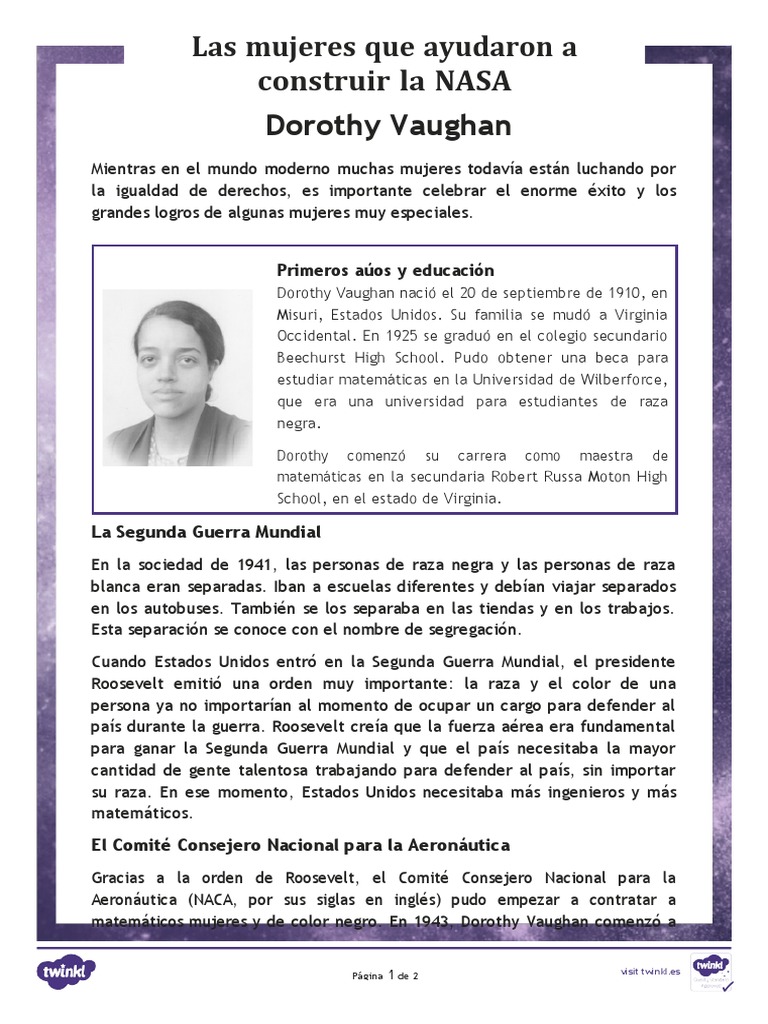 Comprension Lectora Mujeres Que Ayudaron A Construir La Nasa | PDF