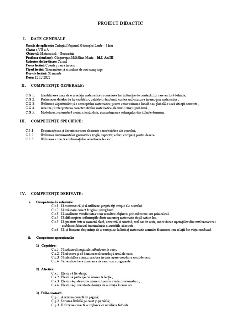 Proiect Didactic - 2 | PDF