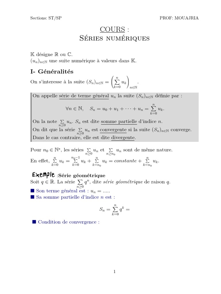Cours sur les séries numériques | PDF | Limite (mathématiques) | Série ...